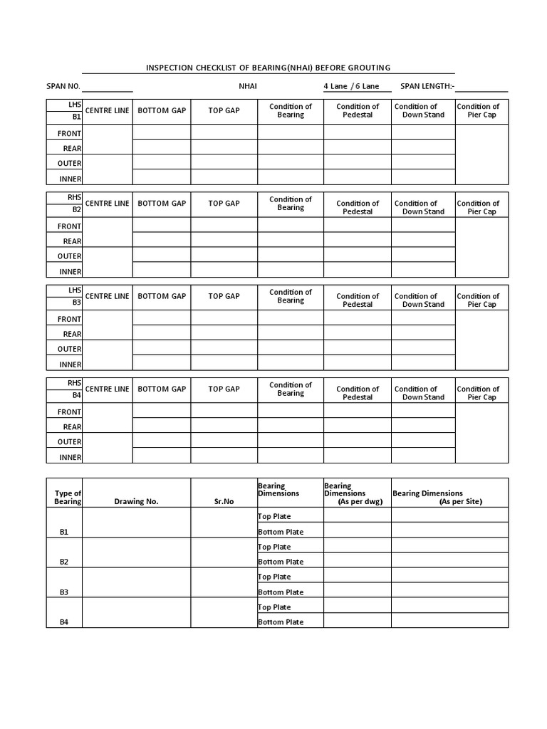 NH Bearing Checklist 30-07-2019 | PDF | Building Engineering ...