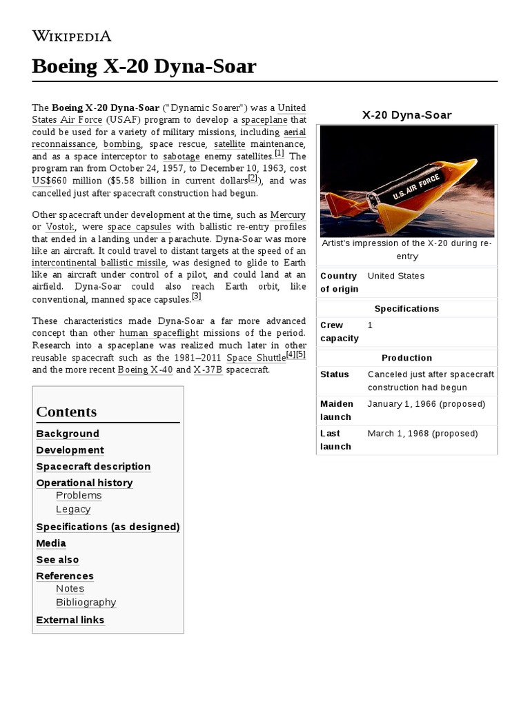 Boeing x-20 Dyna-Soar | PDF | Spaceflight Technologies | Rocketry