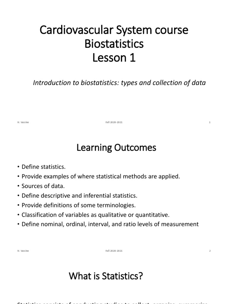 Cardiovascular System Course Biostatistics Lesson 1: Introduction To ...