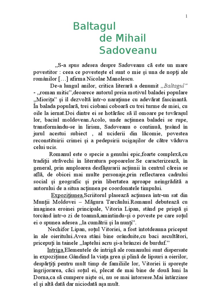 Baltagul - Mihail Sadoveanu | PDF