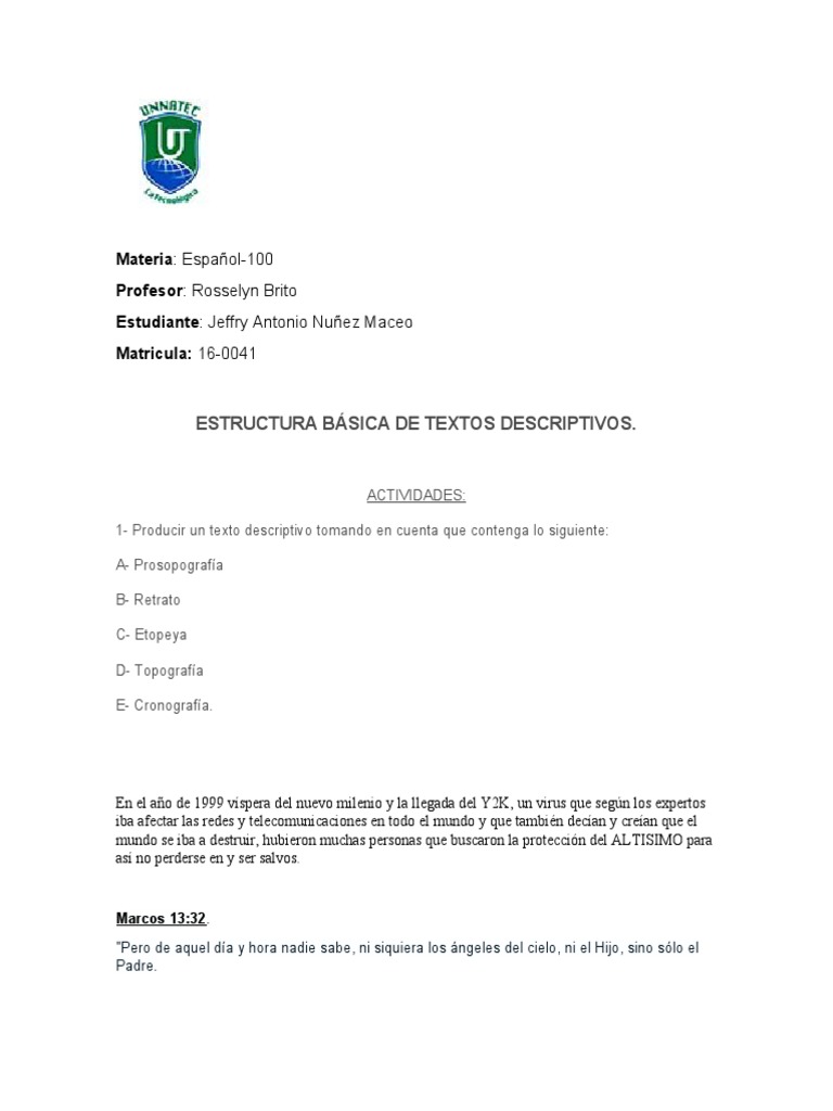 Estructura Basica de Los Textos Descriptivos | PDF | Arte | Religión y ...