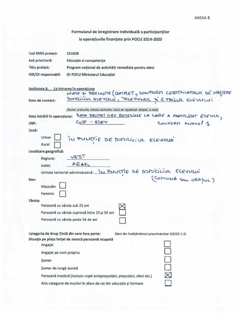 Model de Completare Anexa 8 | PDF