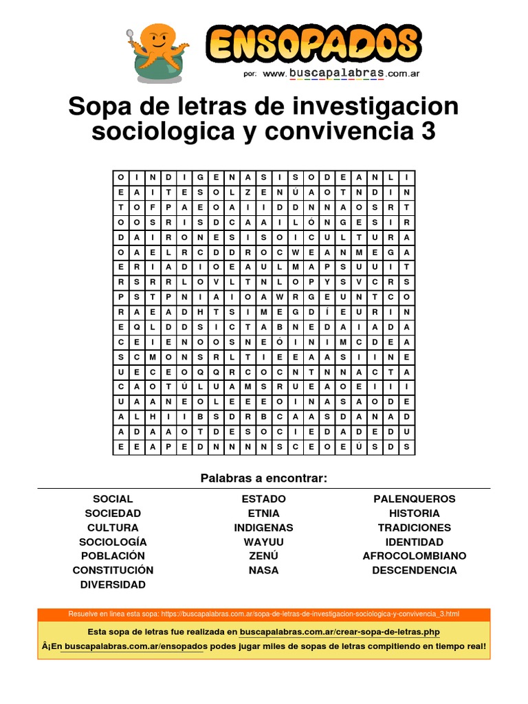 Sopa de Letras de Investigacion Sociologica y Convivencia - 3 | PDF ...