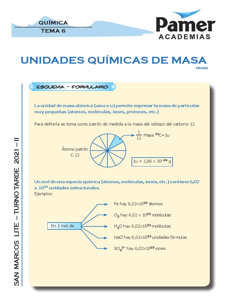 Quimica - Sem6 - Unidades Químicas de Masa | PDF | Mole (Unidad) | Moléculas