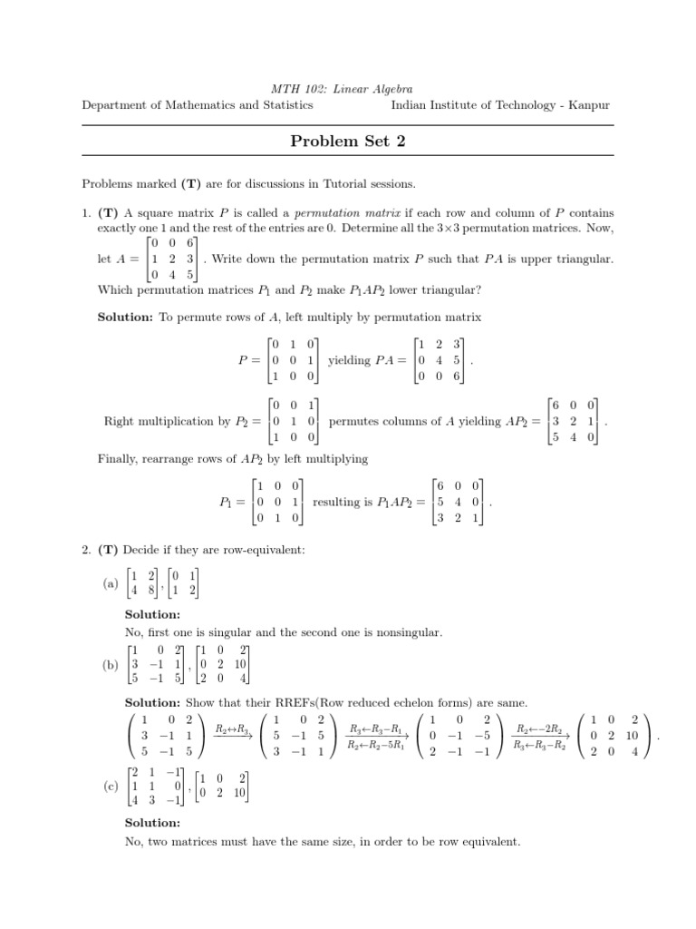 Problem Set 2 | PDF | System Of Linear Equations | Matrix (Mathematics)
