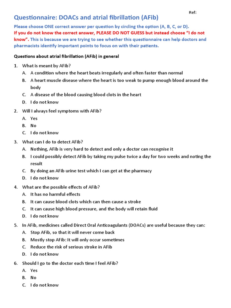 AFib Questionnaire | PDF | Stroke | Diseases And Disorders