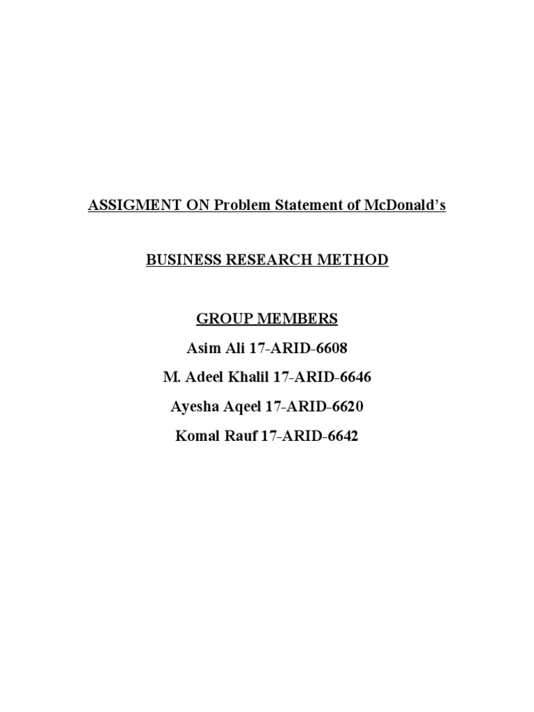 ASSIGMENT On Problem Statement of McDonald | PDF
