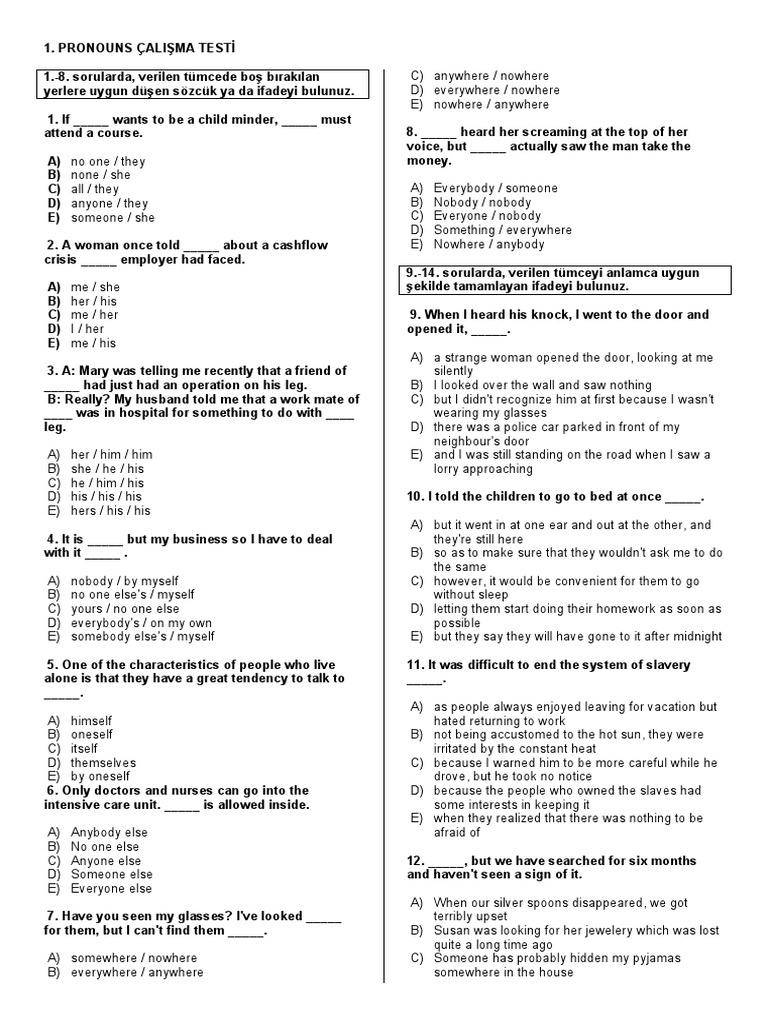 Pronouns Test | PDF
