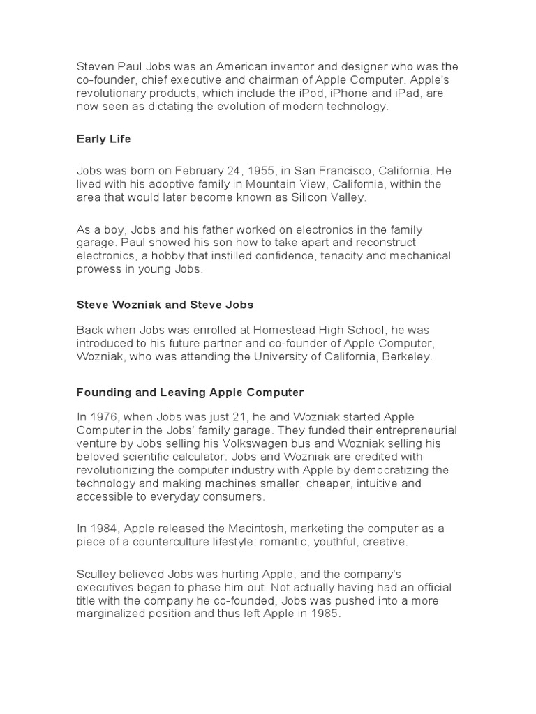 Steve Jobs Biography | PDF | Steve Jobs | Pixar