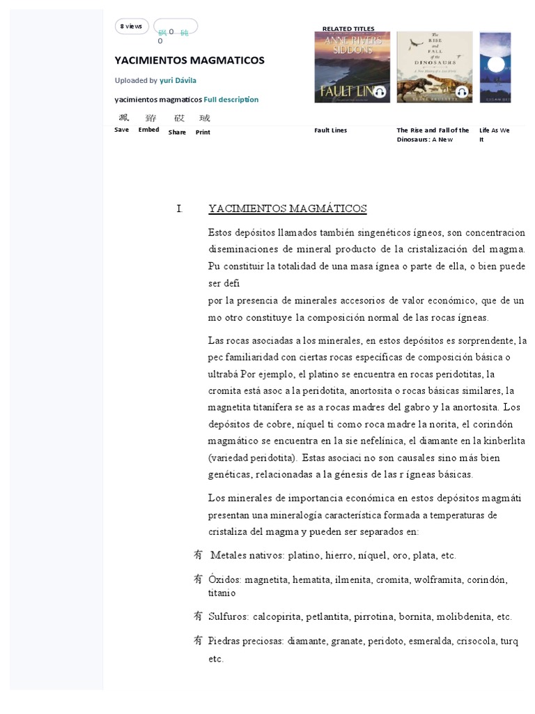 PDF Yacimientos Magmaticos | PDF | Magma | Roca (geología)
