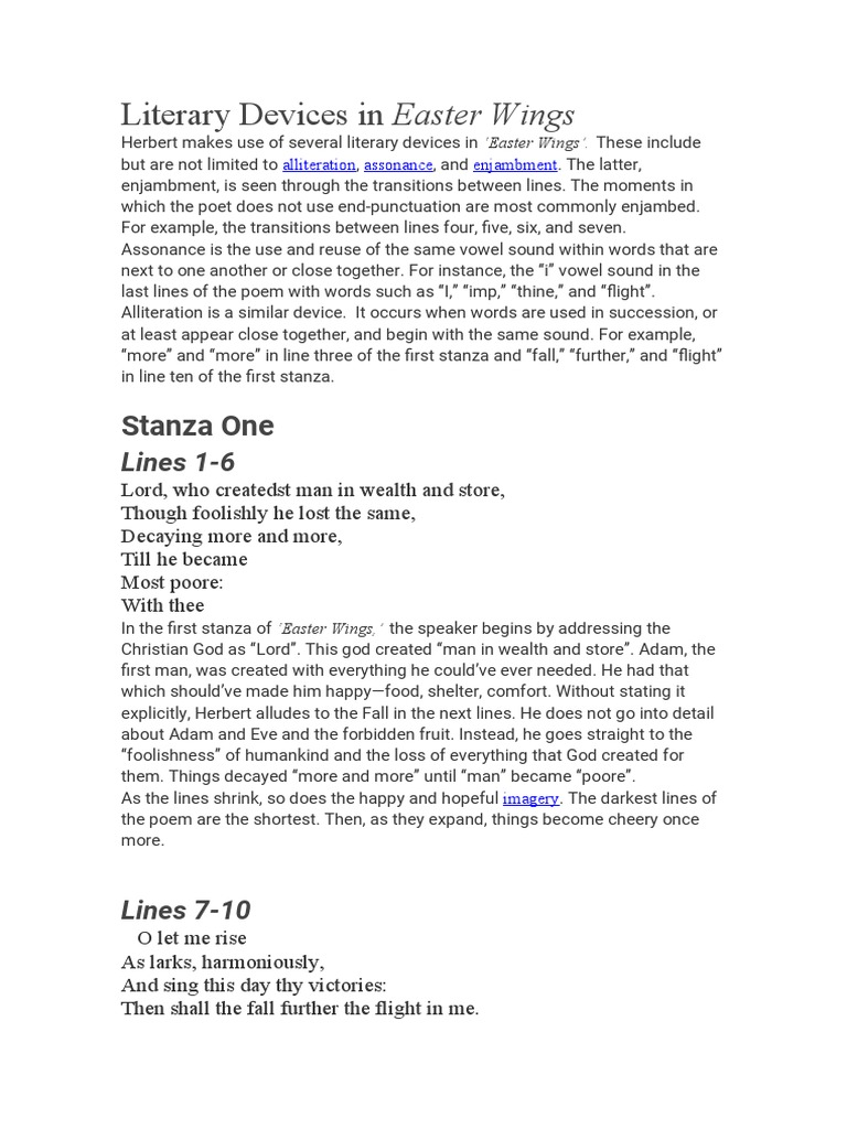 Literary Devices in Easter Wings: Stanza One | Download Free PDF ...