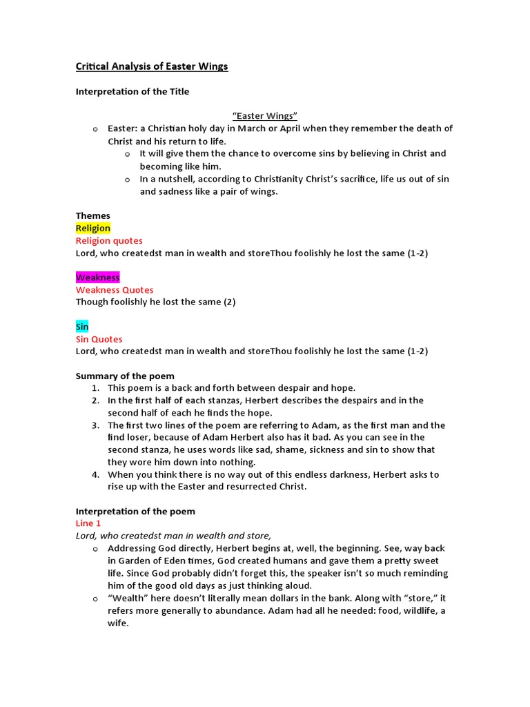 Analysis of George Herbert's Easter Wings | PDF | Sin | Jesus