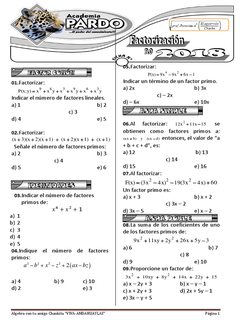 Factorizar Ficha 1 | PDF | Factorización | Matemática Elemental