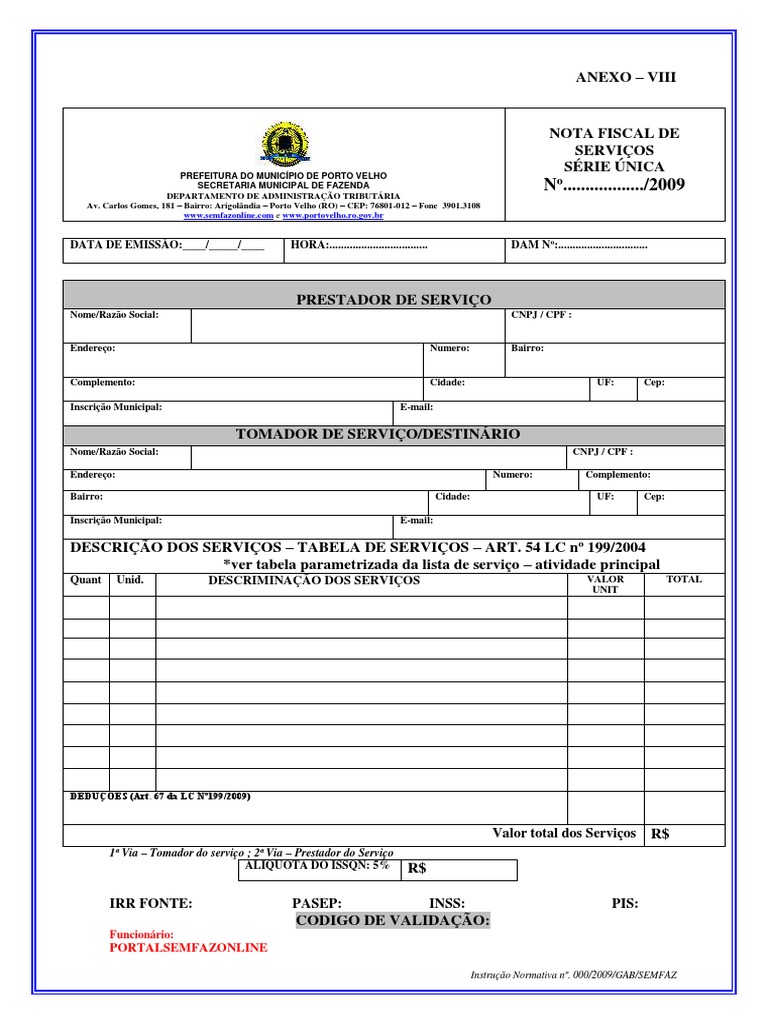 8 Modelo Padrao de Nota Fiscal Prestacao Servico Avulsa | PDF ...