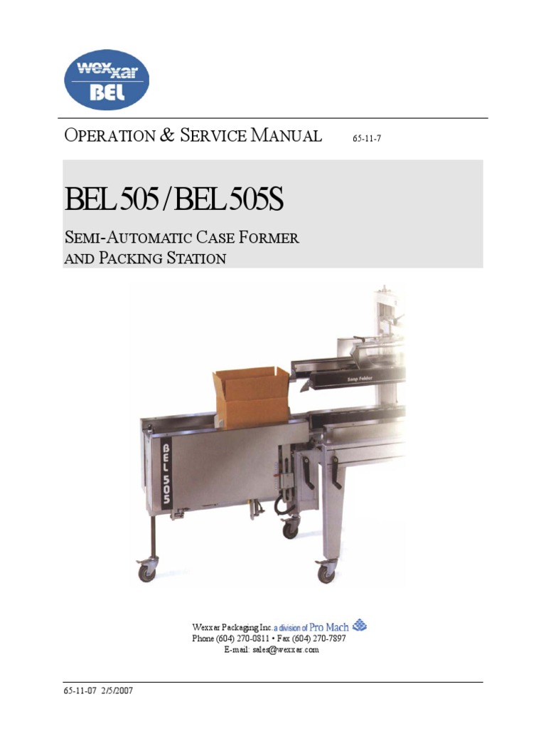 BEL 505/505S Case Former Manual | PDF | Switch | Valve