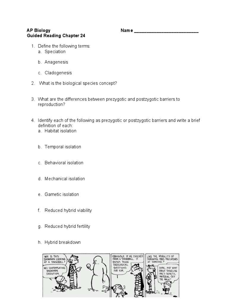 AP Biology Name - Guided Reading Chapter 24 | PDF