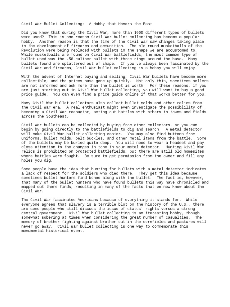 Civil War Bullet Collecting | PDF | Bullet | Collecting