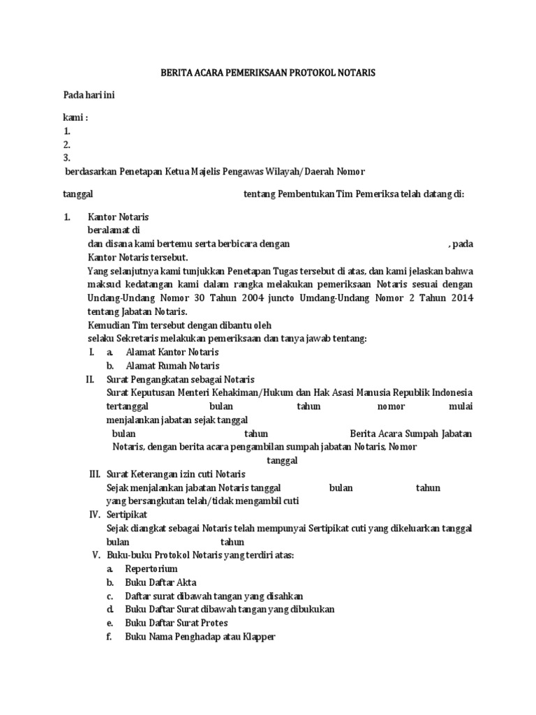 Berita Acara Pemeriksaan Protokol Notaris | PDF