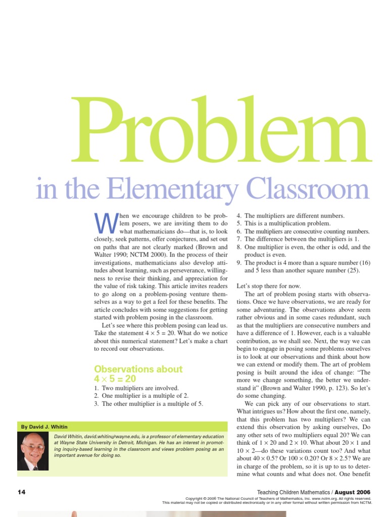 Problem Posing | PDF | National Council Of Teachers Of Mathematics ...