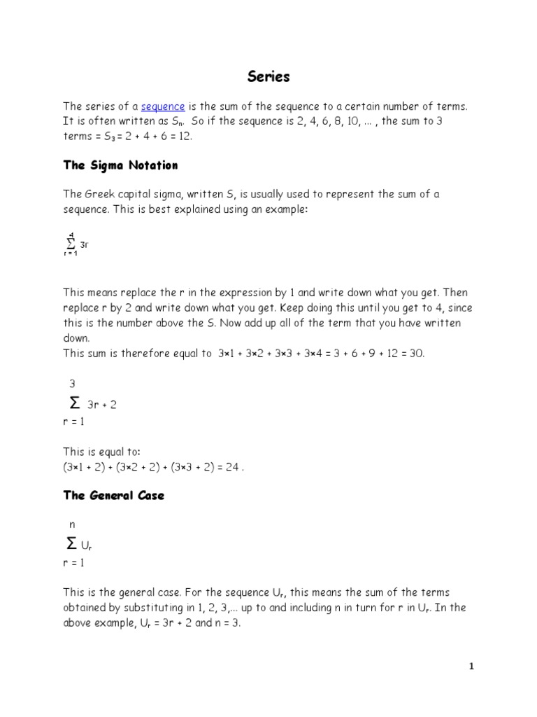 Cape Pure Math Unit 1 Series | PDF | Summation | Mathematical Objects