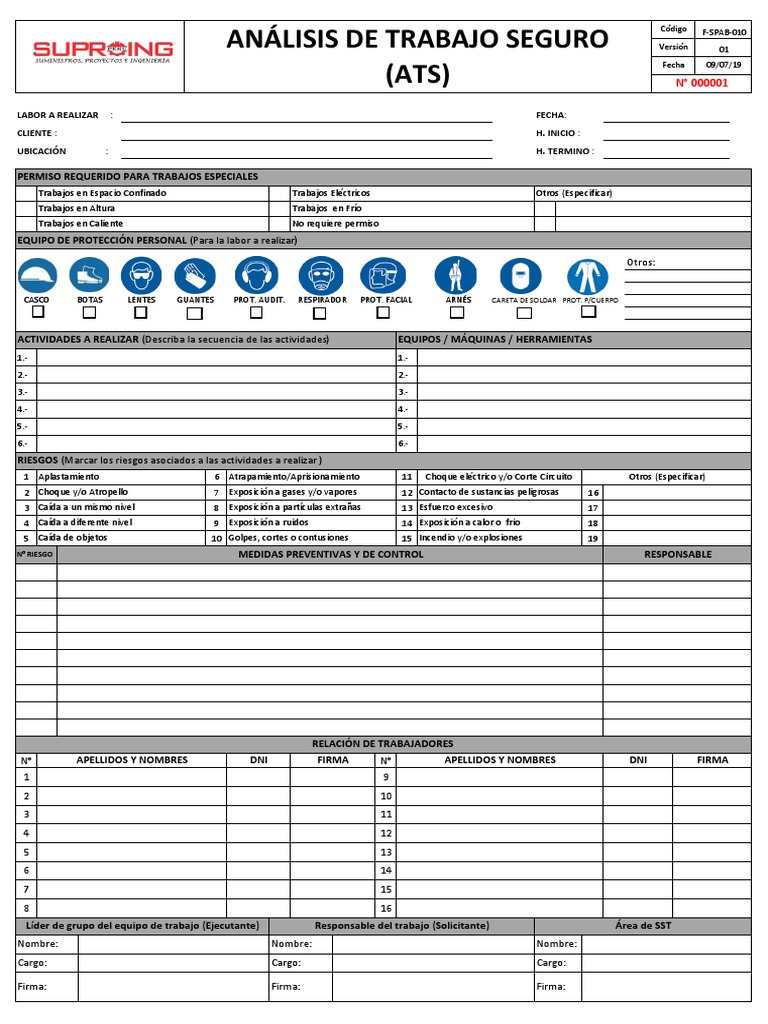 Formato de Analisis de Trabajo Seguro - Ats | PDF | Médico de atención ...