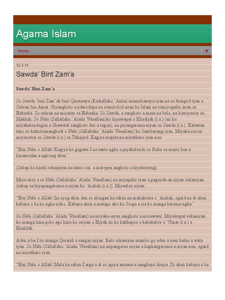 Agama Islam Sawda' Bint Zam'A | PDF