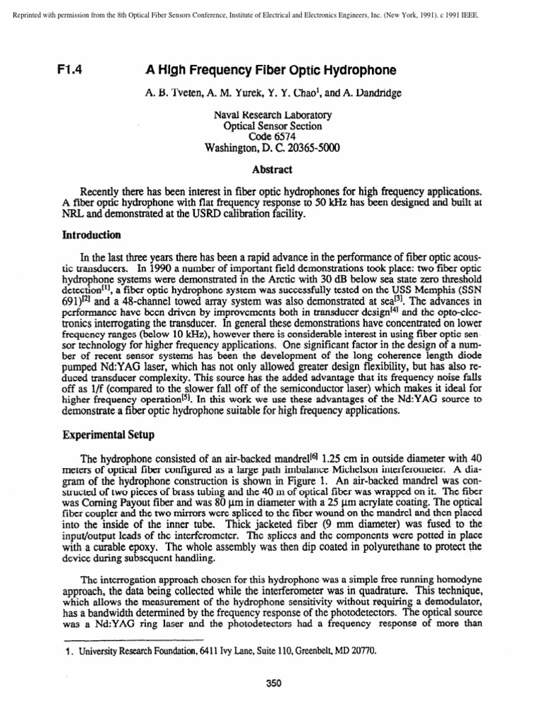 A High Frequency Fiber Optic Hydrophone | PDF | Interferometry ...