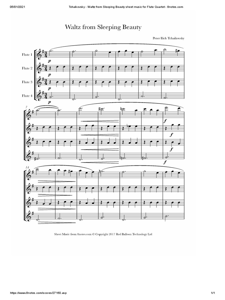 Tchaikovsky's Sleeping Beauty Waltz for Flute Quartet | PDF