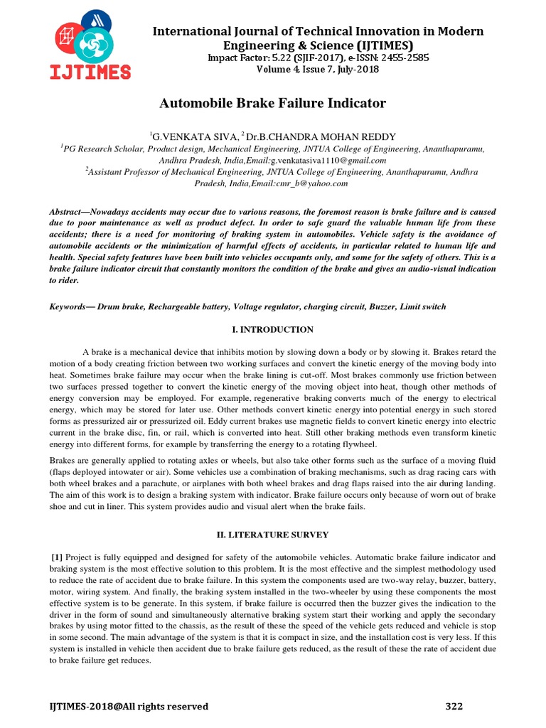 Automobile Brake Failure Indicator | PDF | Brake | Direct Current