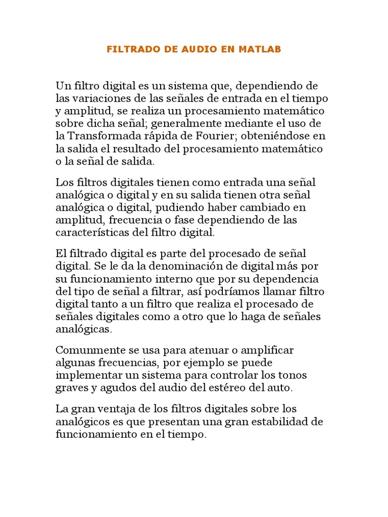Filtrado de Audio en Matlab | PDF | Filtro electronico | Procesamiento ...