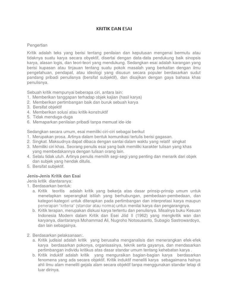 Panduan Lengkap Kritik dan Esai | PDF