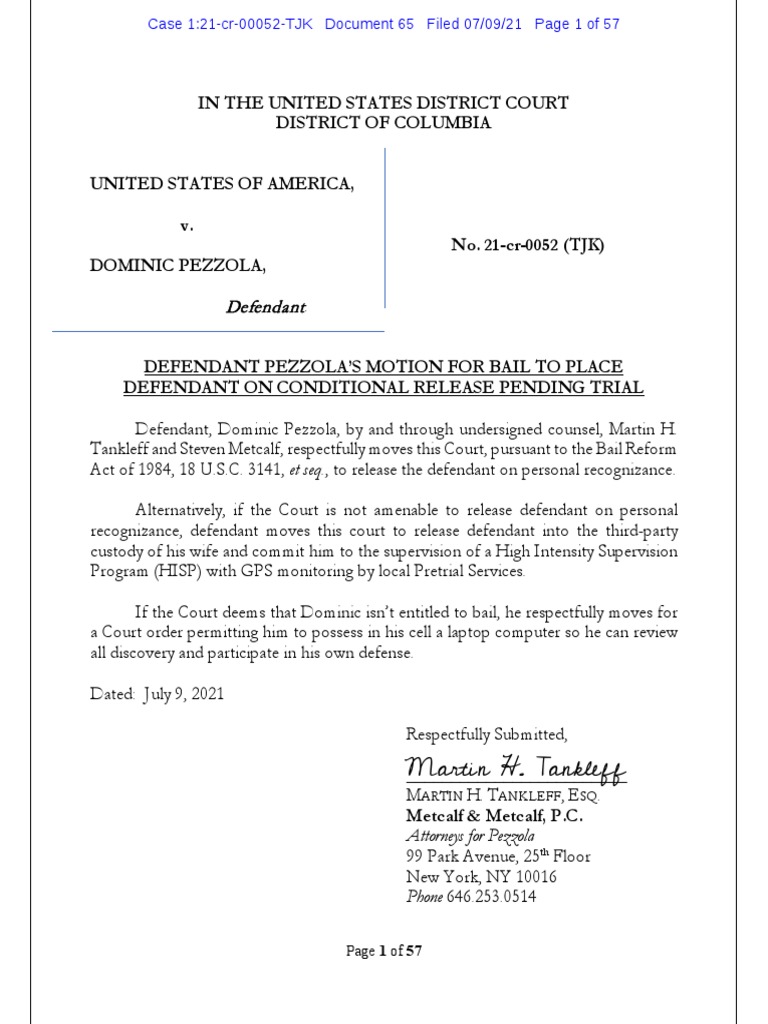 Pezzola Motion 7.9 | PDF | Remand (Detention) | Bail