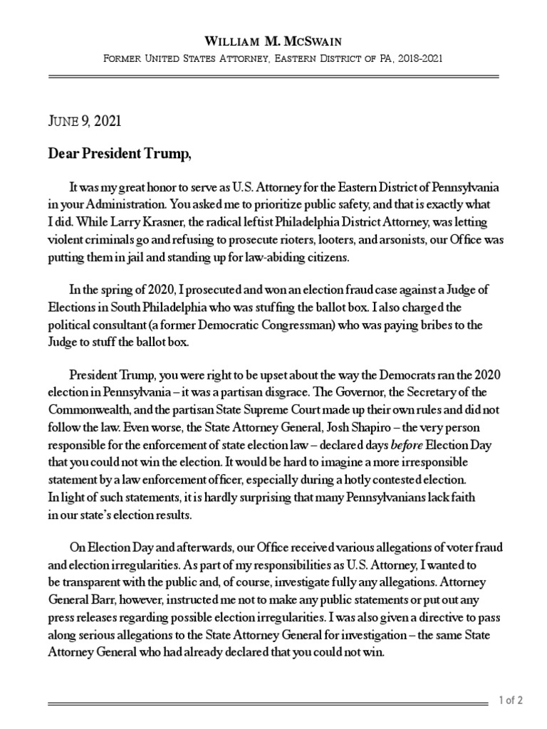 Letter To President Trump | PDF | Electoral Fraud | Elections
