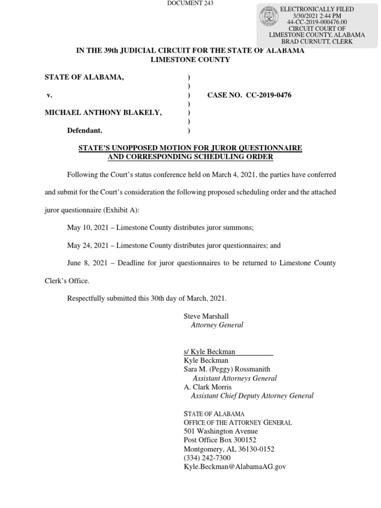 Sheriff Mike Blakely Juror Questionnaire | Download Free PDF | Felony ...