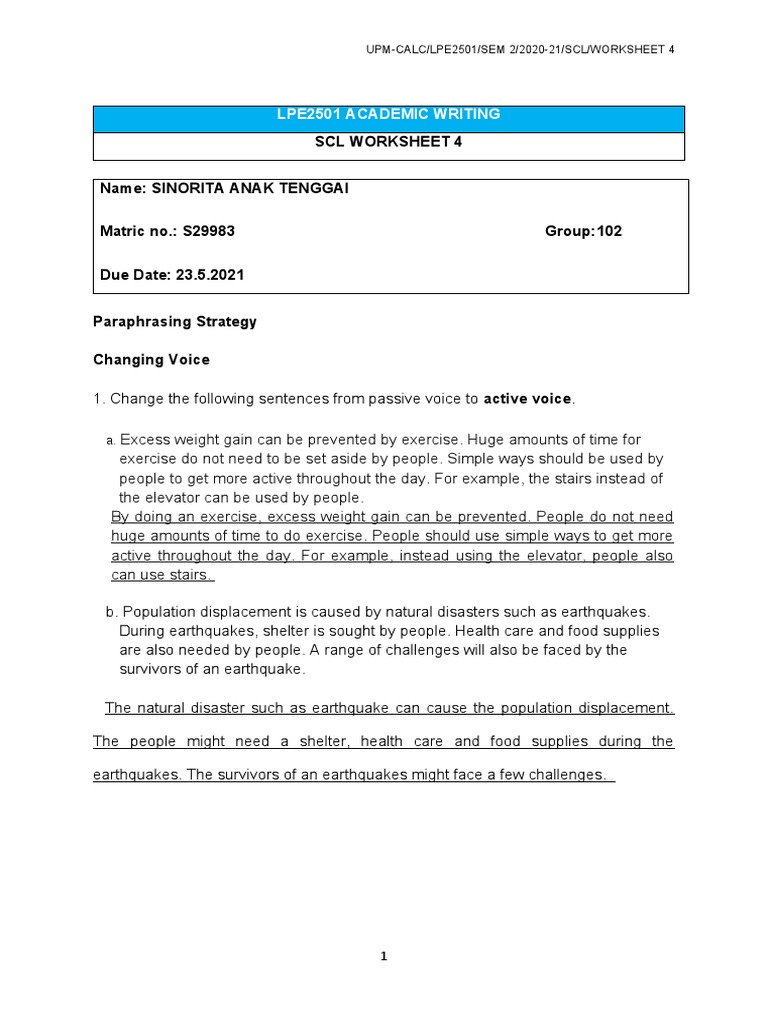 Academic Writing Paraphrasing Worksheet | PDF | Cyberbullying | Bullying