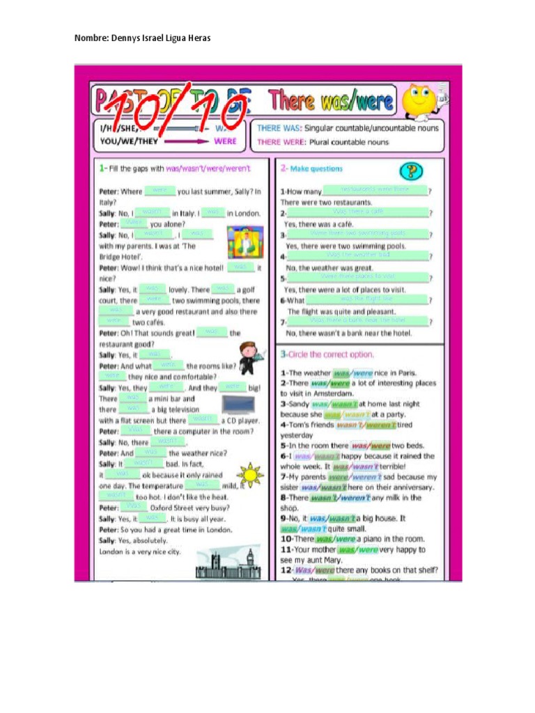Verb To Be Simple Past Homework | PDF