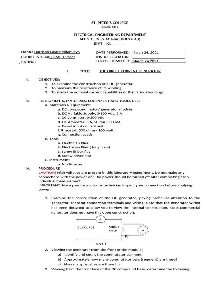 DC Generator Lab Experiment Guide | PDF | Electric Generator | Quantity