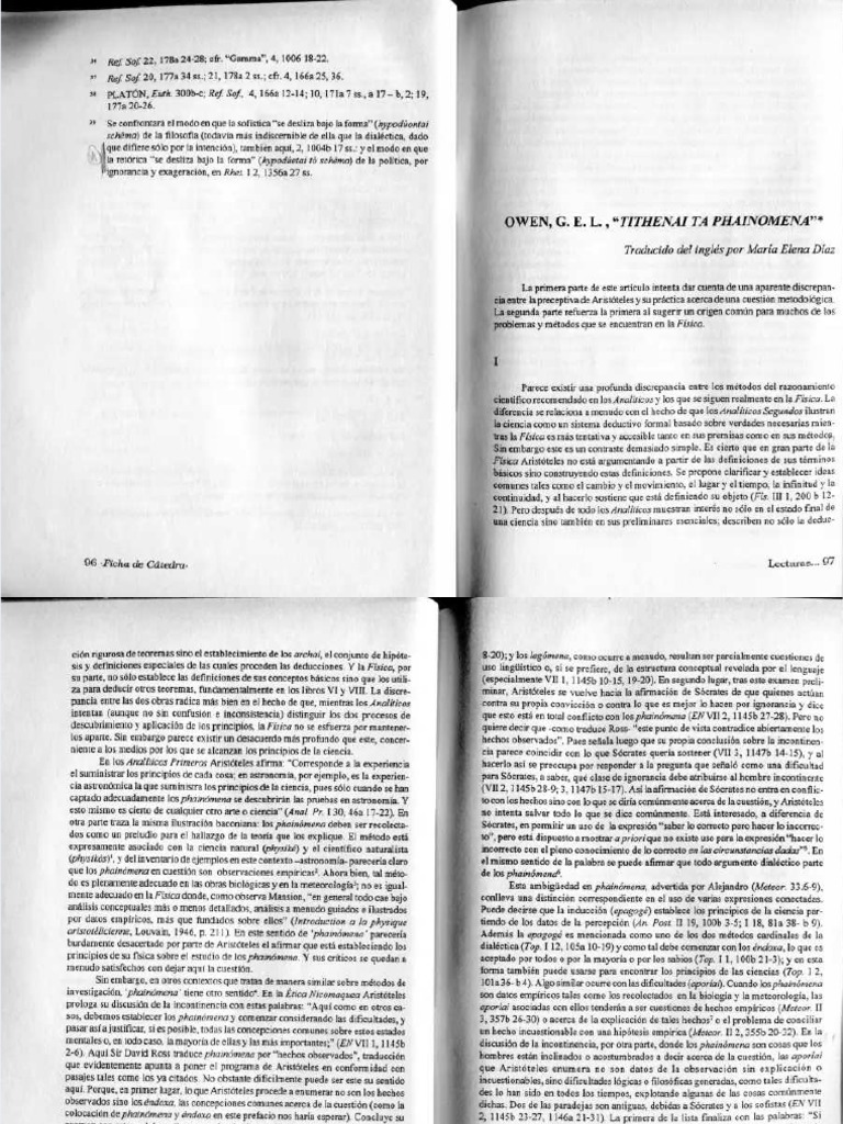 OWEN, G. E. L., Tithenai Ta Phainomena - Trad. María Elena Díaz | PDF