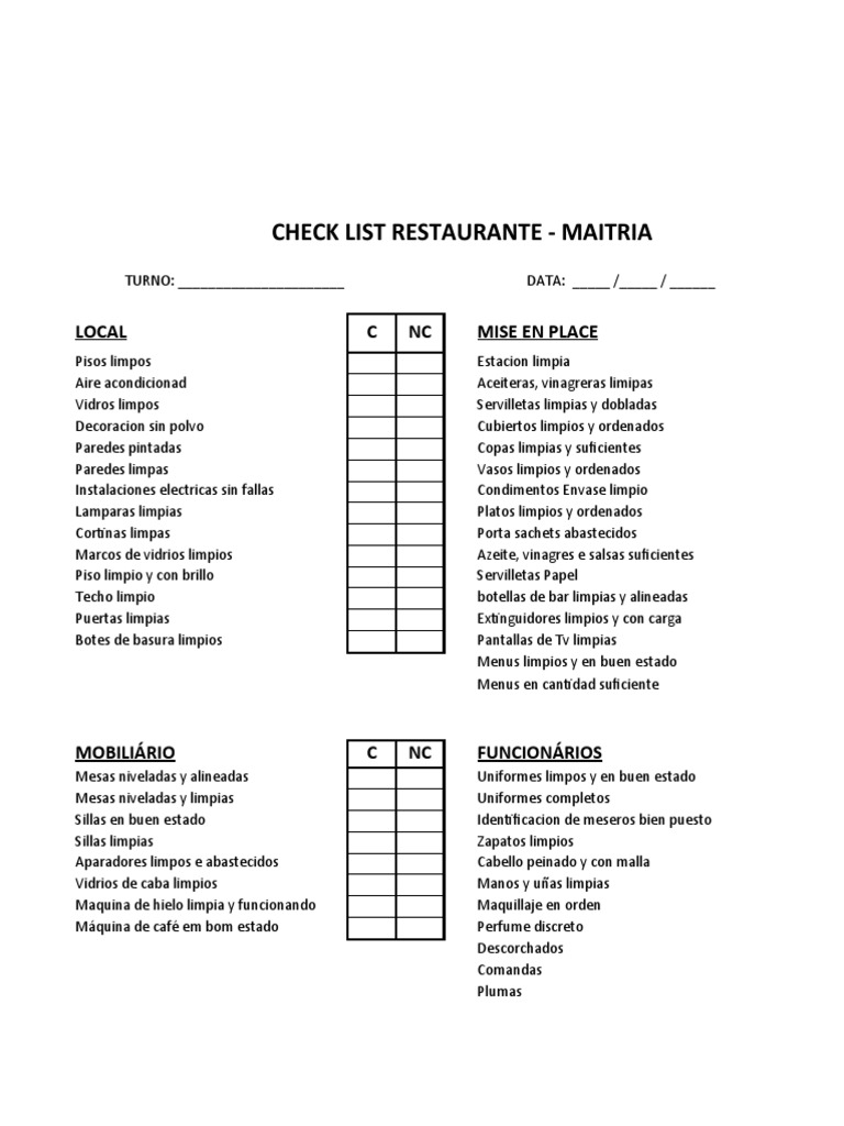 CHECK LIST Piso | PDF