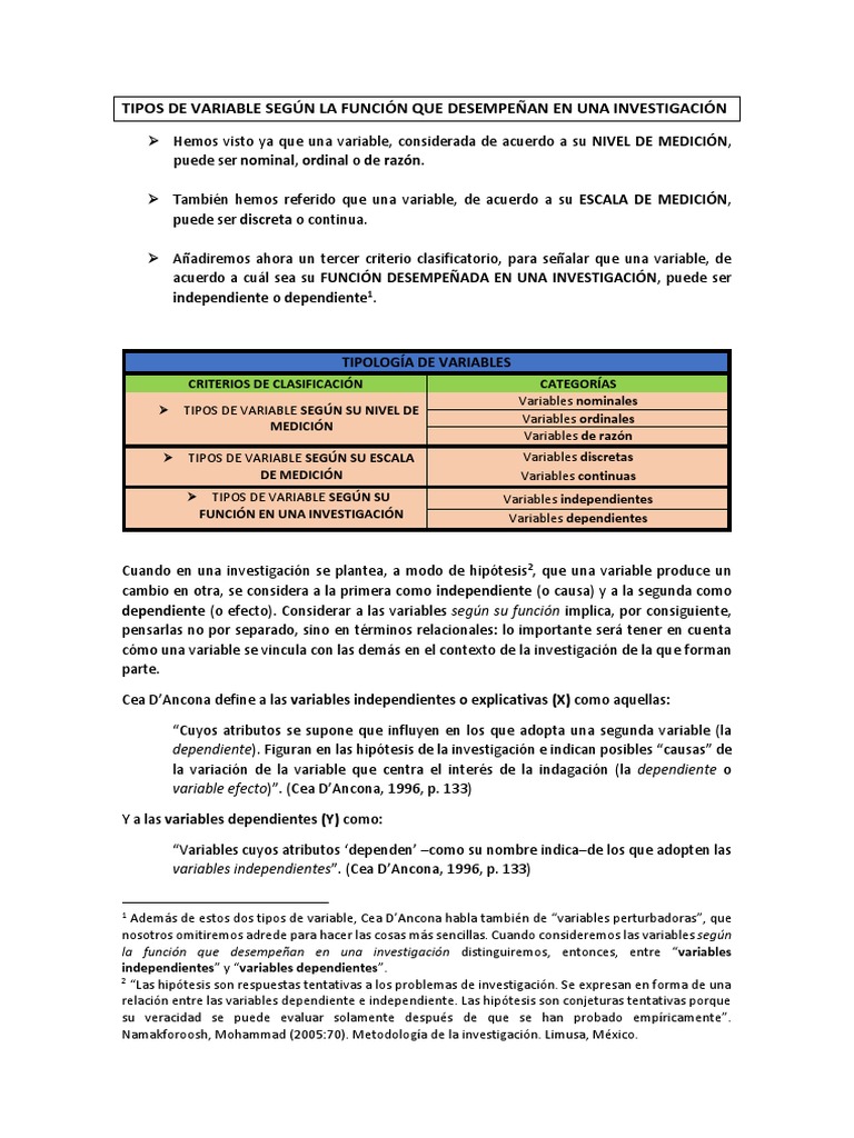 Tipos de variable según su función | PDF | Nivel de medida | Science
