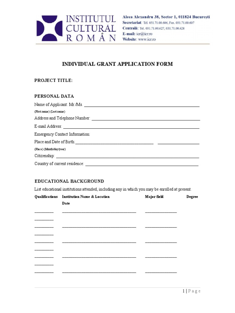 Individual Grant Application Form: Project Title: Personal Data | PDF ...