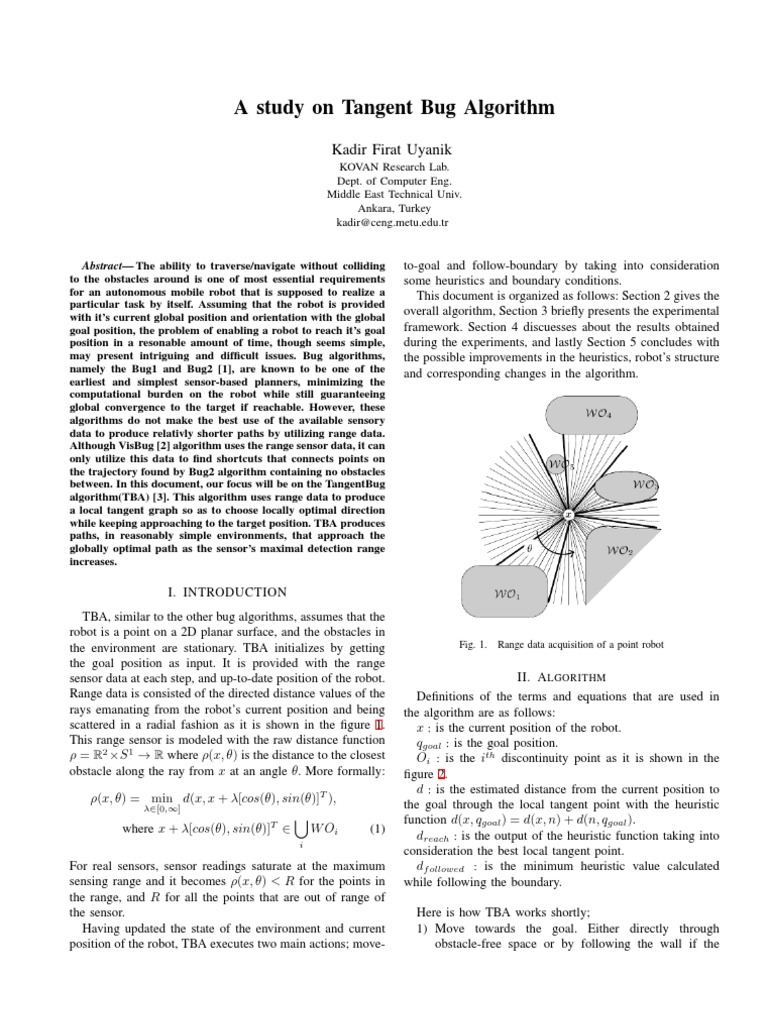 A Study On Tangent Bug Algorithm | PDF | Algorithms | Kinematics