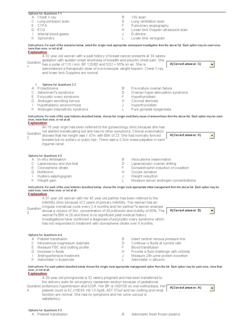 Multiple Choice Questions Covering a Wide Range of Obstetrics and ...