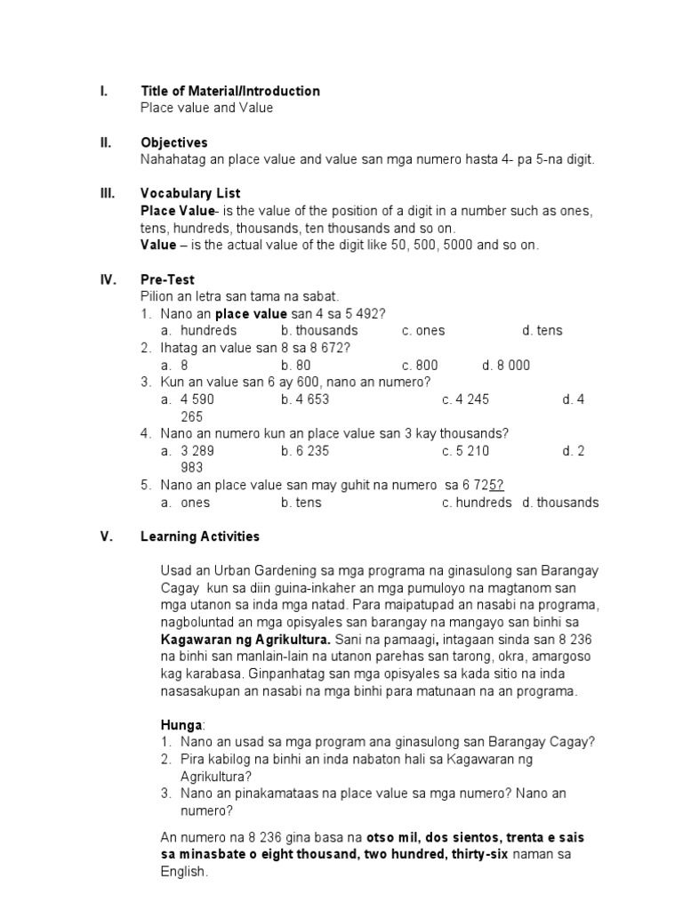Place Value and Value (SDAS) G3 | PDF | Lexicology | Teaching Mathematics