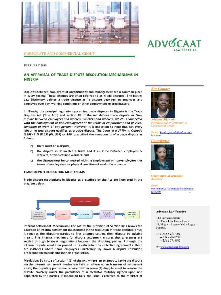 An Appraisal of Trade Dispute Resolution Mechanisms in Nigeria | PDF ...