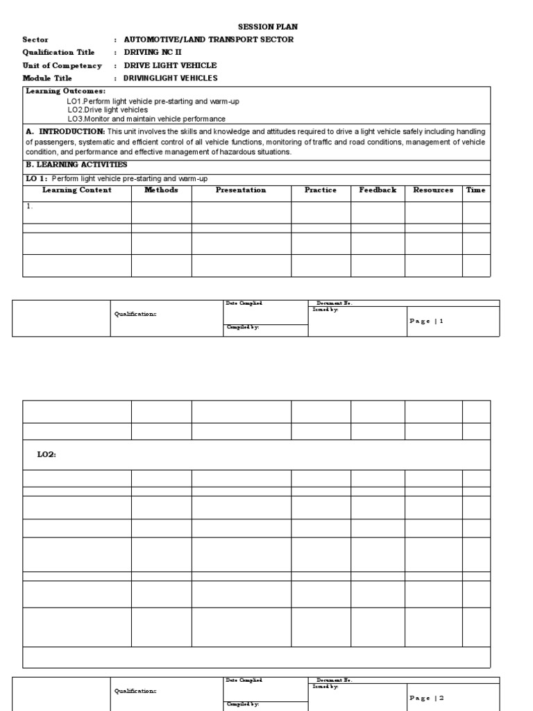 Session Plan Template | PDF | Pedagogy | Teaching