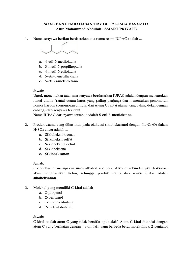 Smart Private - Soal Dan Pembahasan Try Out 2 Kimia Dasar Iia | PDF