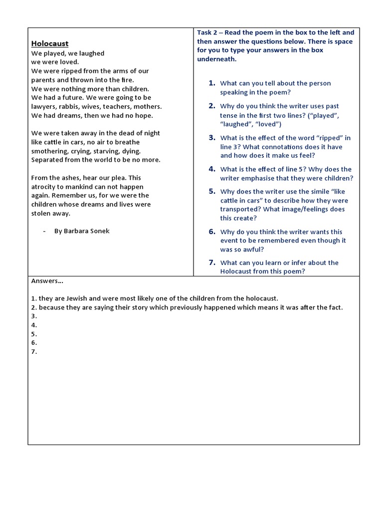 Holocaust Poem Activity | PDF