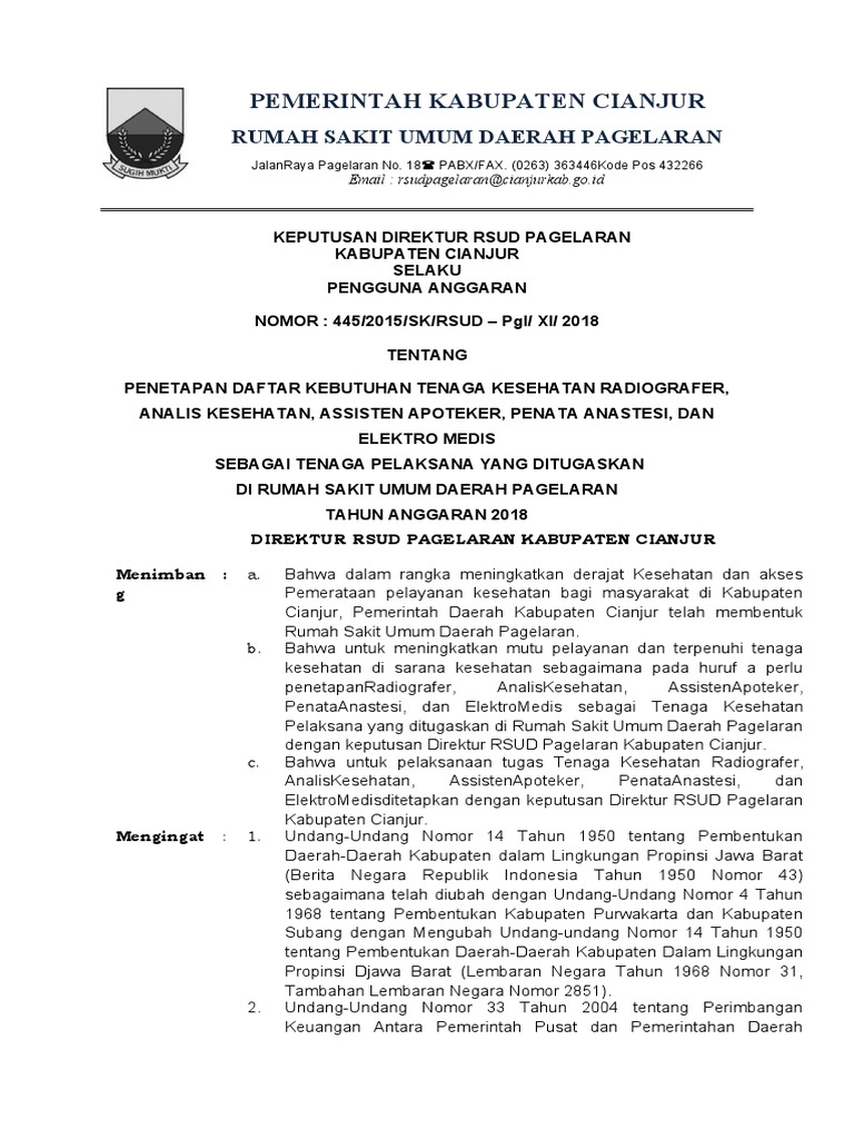 Petikan SK Rsud PGL Rekruitmen Dr. Awie | PDF | Sains & Matematika