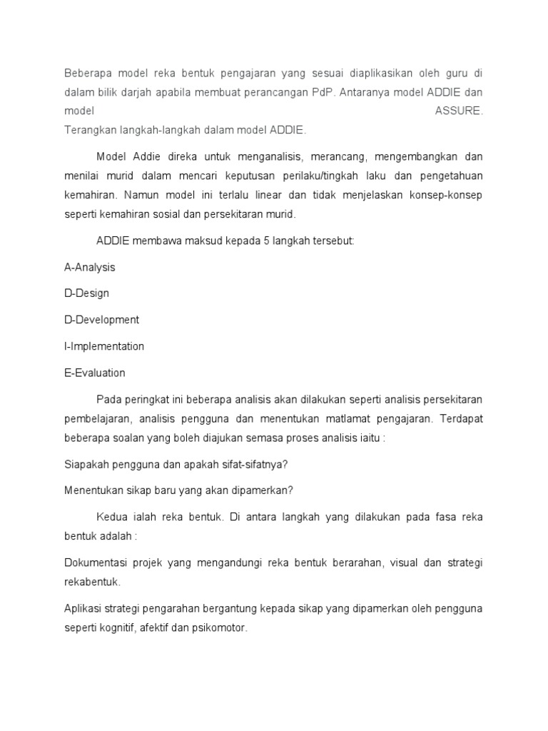 Langkah Model ADDIE | PDF